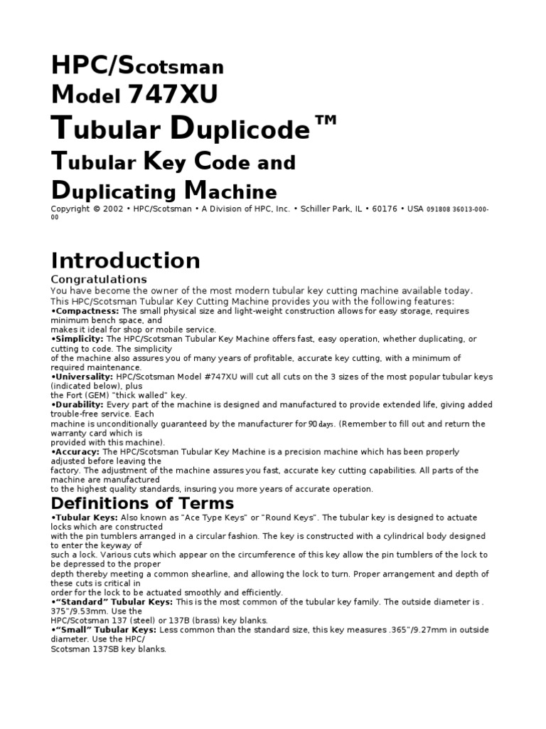 Scotsman 747 UX Manual | PDF | Lock (Security Device) | Screw