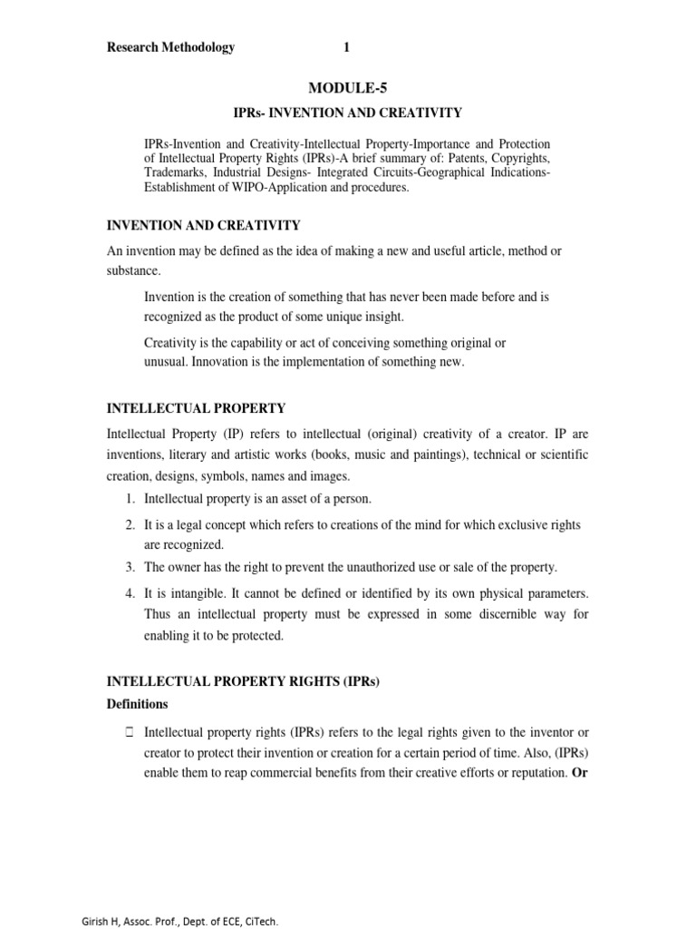 Module 5 Notes | PDF | Intellectual Property | World Intellectual ...