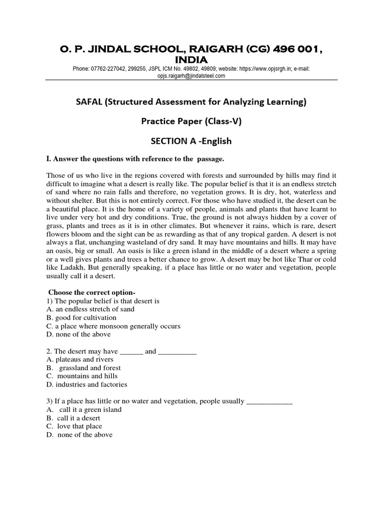 5 Safal Practice Paper | PDF | Desert