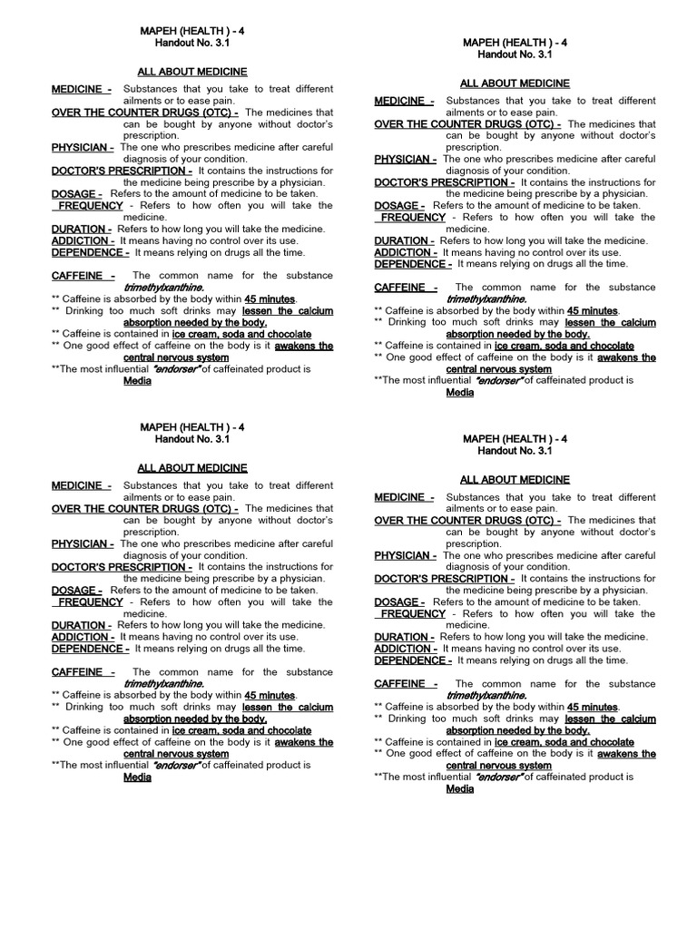 Handout Quiz HEALTH4 3rdqtr | PDF | Prescription Drugs | Over The ...