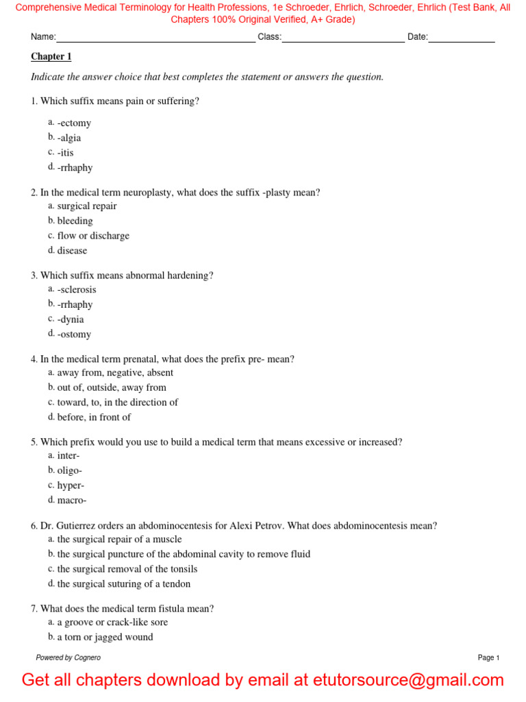 Test Bank For Comprehensive Medical Terminology For Health Professions ...