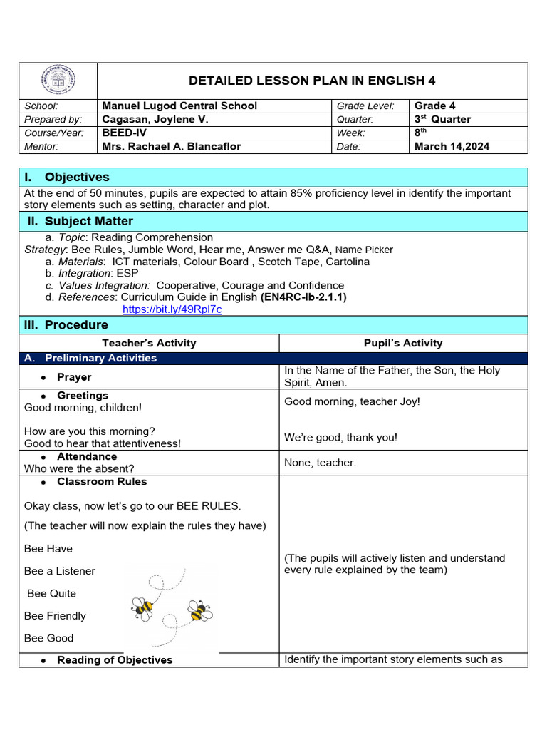 Grade 4 English Lesson Plan | PDF | Lesson Plan | Farms