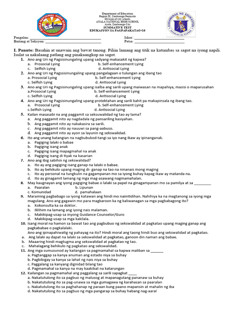 Summative Test-Q4-W1 | PDF