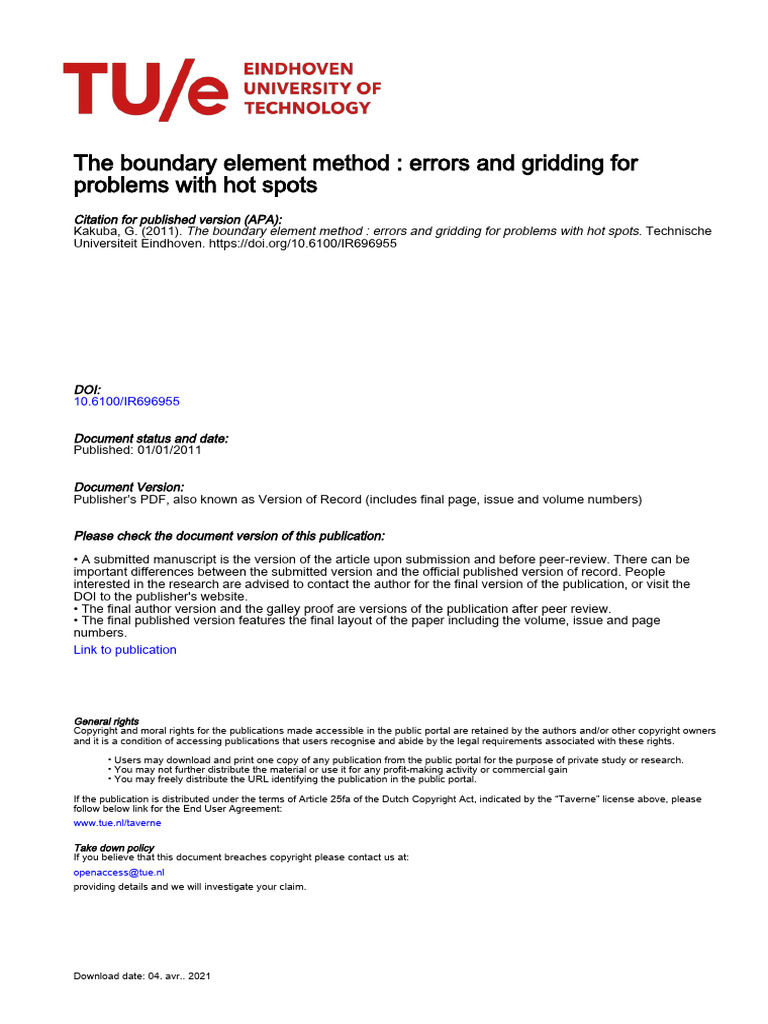 The Boundary Element Method: Errors and Gridding For Problems With Hot Spots | PDF | Finite ...