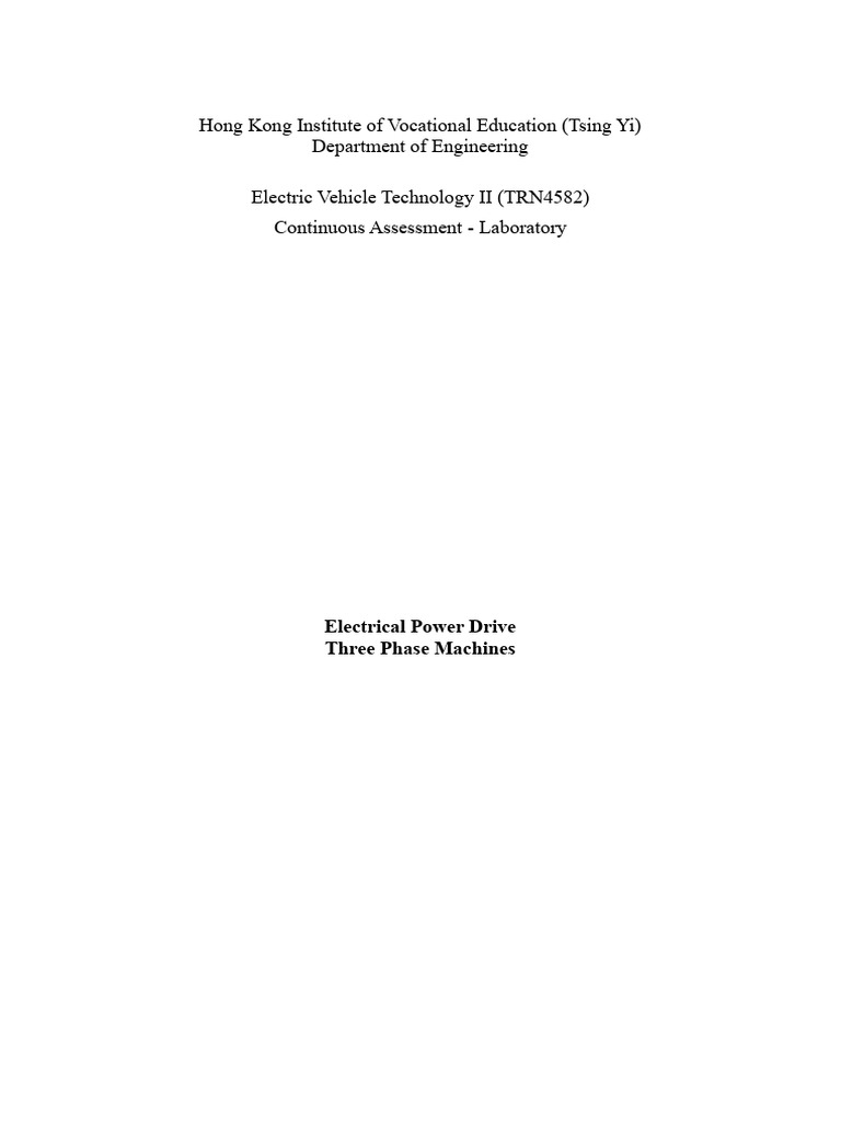 1 - Three Phase Machine in EV - Lab - Sheet - Student | Download Free PDF | Electric Motor ...