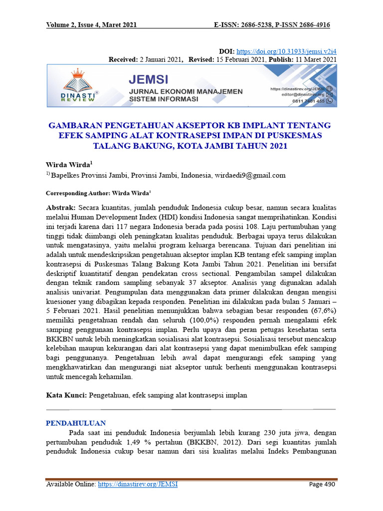 Admin-Dinasti, JEMSI VOL 2 ISS 4, WIRDA | PDF | Pengembangan Diri