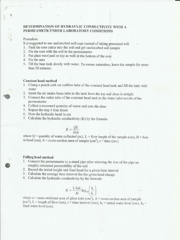 Hydraulic Conductivity Practical | PDF