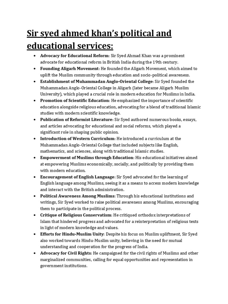 Sir Syed Ahmad Khan: Education & Politics | PDF | Partition Of India | Two Nation Theory