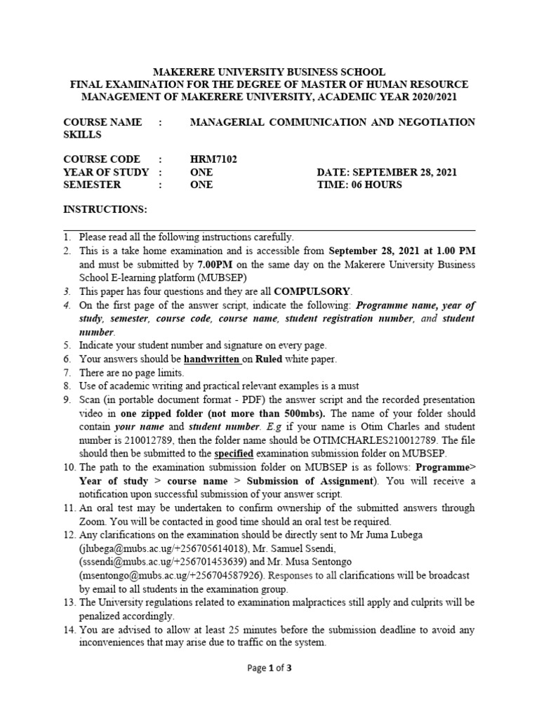 MHRM Bcom Exm 2020 | PDF