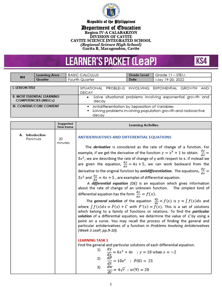 Exponential Growth & Decay in Calculus | PDF | Equations | Ordinary ...