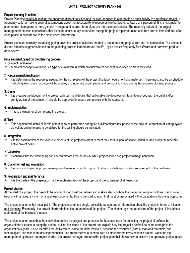 Project Management Unit 6 Pdf Project Management Business