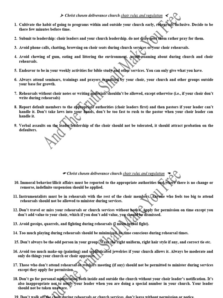 Church Choir Rules & Regulations | PDF | Religion & Spirituality ...