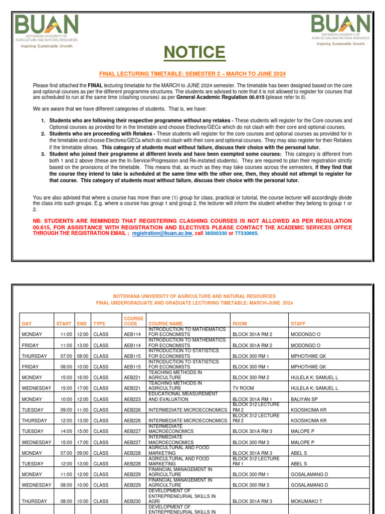 Final Timetable - March - June - 2024 | PDF