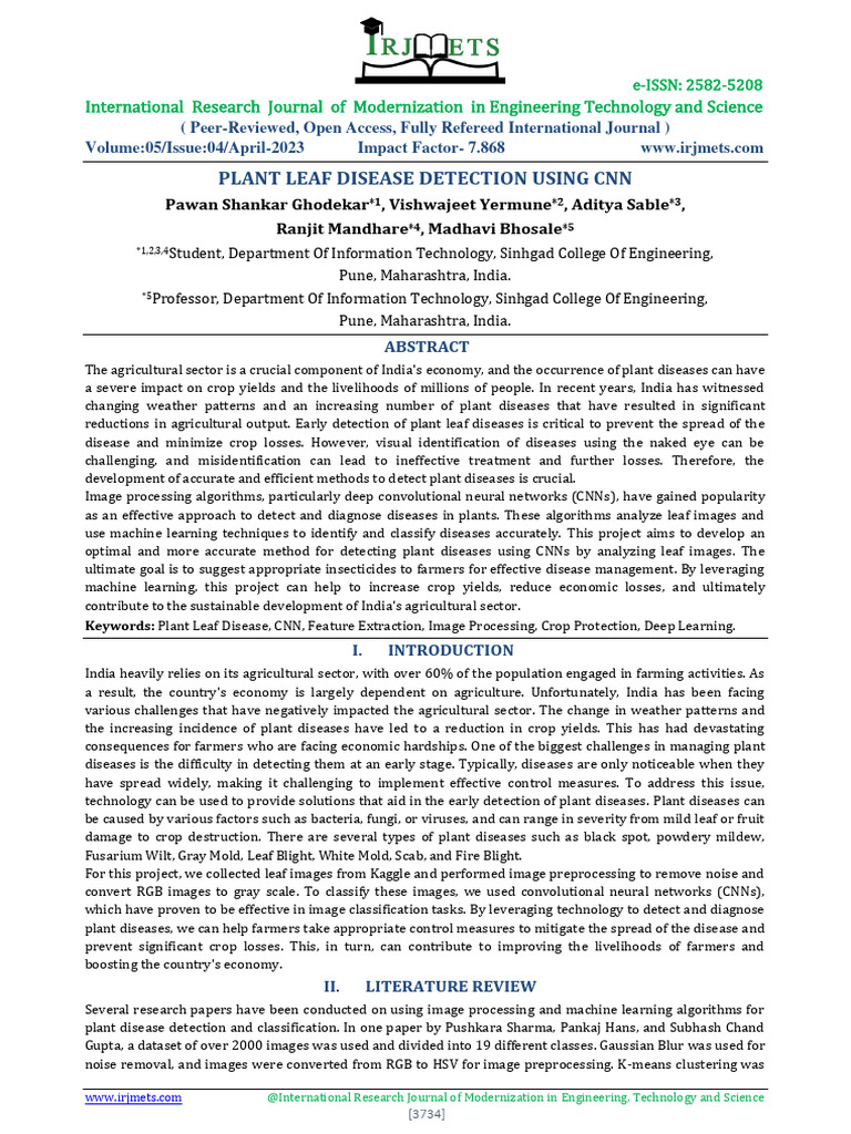 Plant Leaf Disease Detection with CNN | PDF | Computers