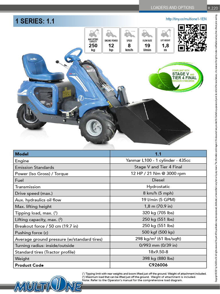 A01 1.1 Multione Mini Loader | PDF | Horsepower | Vehicles