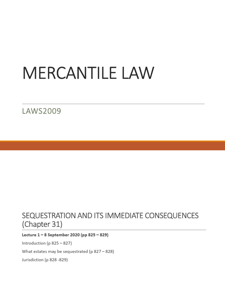 Lecture 1 - Sequestration Law - 8 September 2020 | PDF | Bankruptcy ...