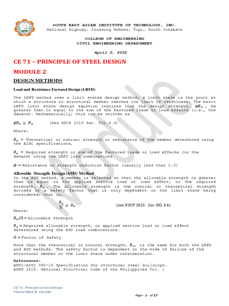 CE71 Module 2 2ND SEM 2022 | PDF | Beam (Structure) | Structural Load