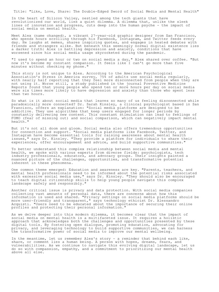 The Impact of Social Media On Mental Health: A Modern Dilemma | PDF ...