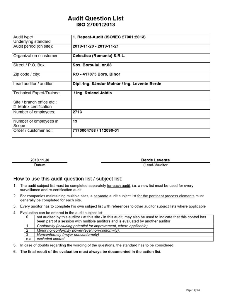 Audit Question List | PDF | Information Security | Audit