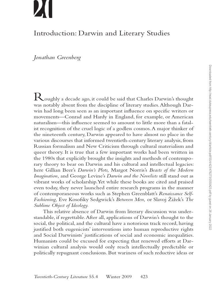 Introduction - Darwin and Literary Studies - Jonathan Greenberg | PDF | Race (Human ...