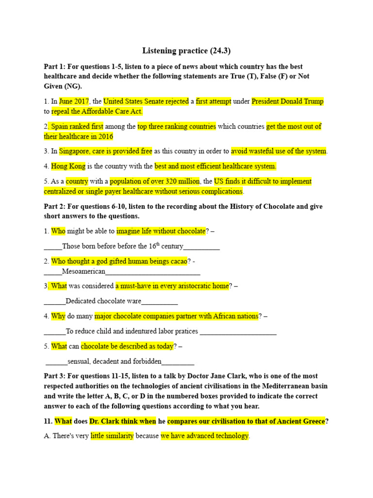 Listening Practice: Healthcare & Chocolate History | PDF | Chocolate ...