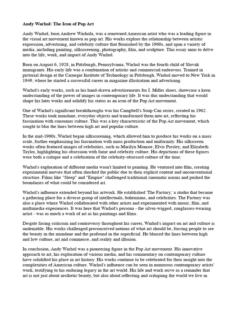 Andy Warhol | PDF | Andy Warhol | Liberal Arts Education