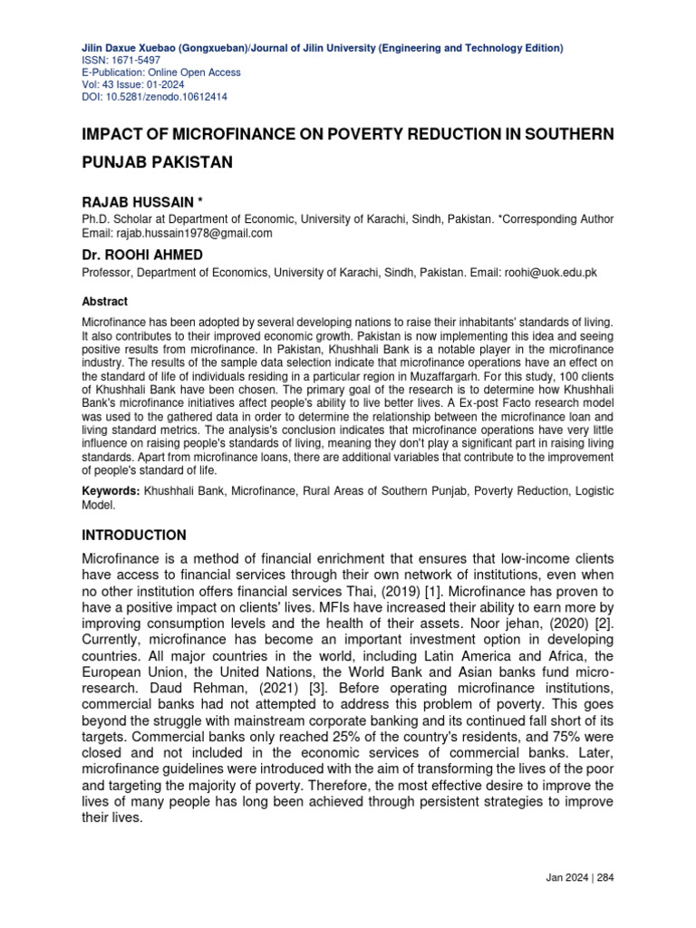 Impact of Microfinance On Poverty Reduction in Southern Punjab Pakistan ...