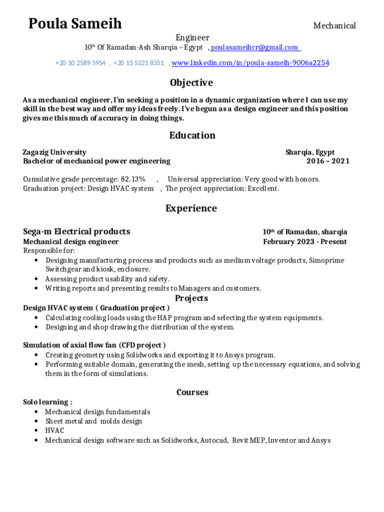 Poula Sameih CV 2 | PDF | Mechanical Engineering | Engineering