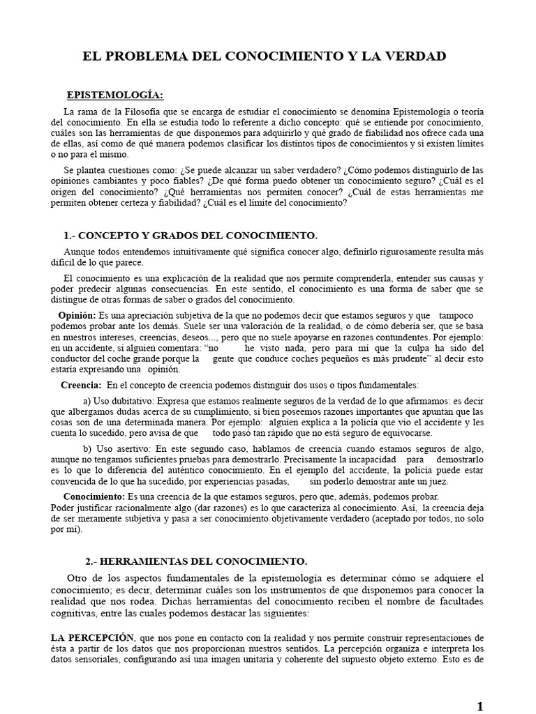 EL PROBLEMA DEL CONOCIMIENTO | PDF | Conocimiento | Verdad