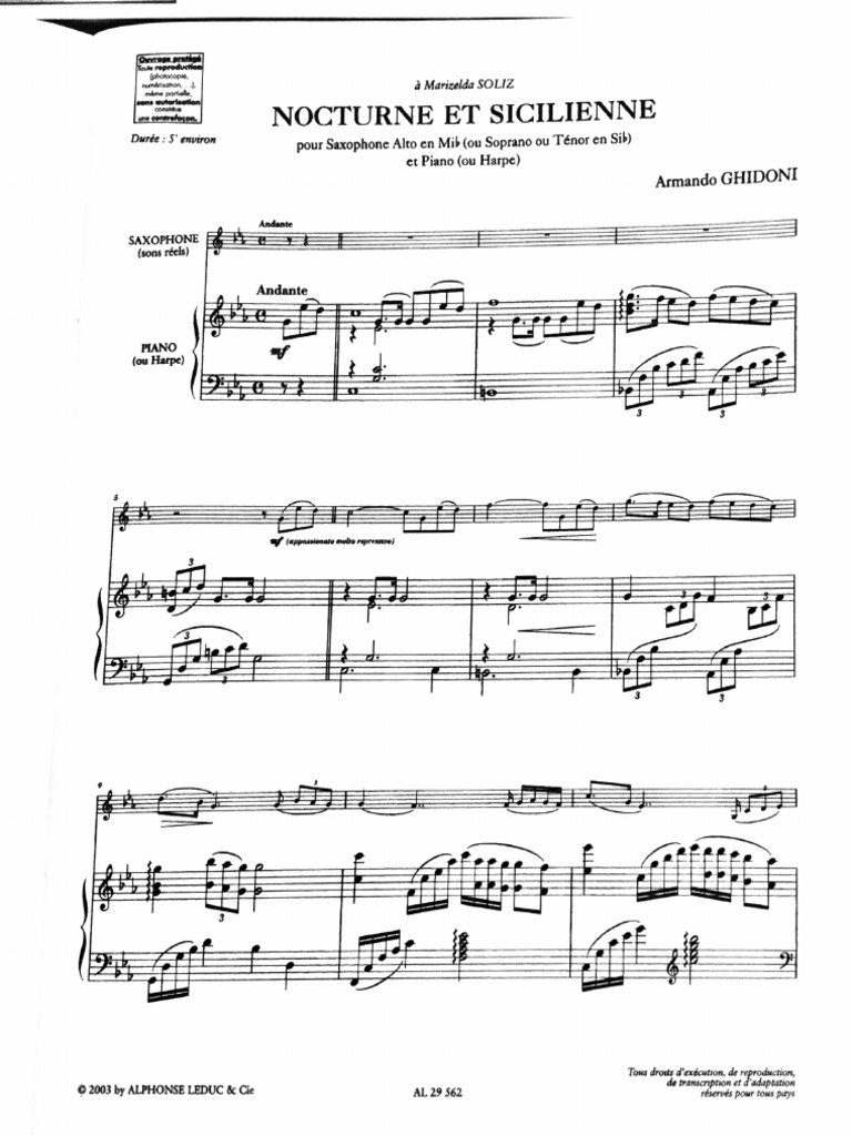 Nocturne Et Sicilienne - Saxophone | PDF