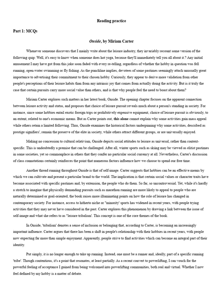 Reading Practice (1.2) | PDF | Laughter | Hobbies