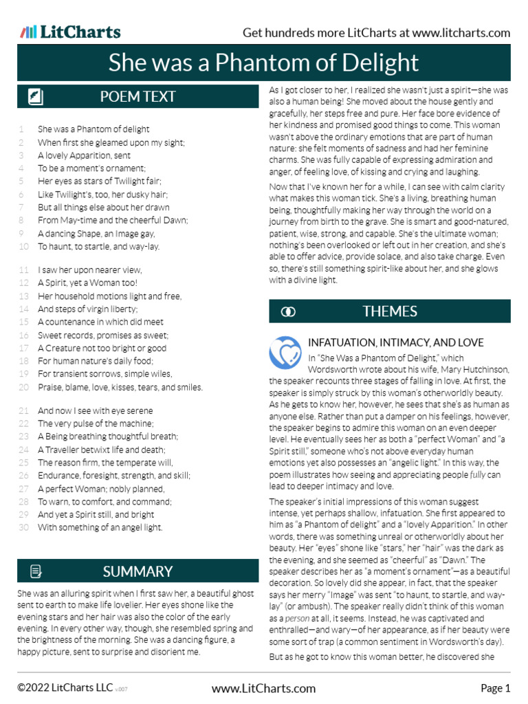 LitCharts-she-was-a-phantom-of-delight | PDF | Poetry | William Wordsworth