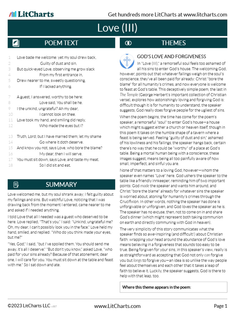LitCharts Love III | PDF | Eucharist | Metre (Poetry)