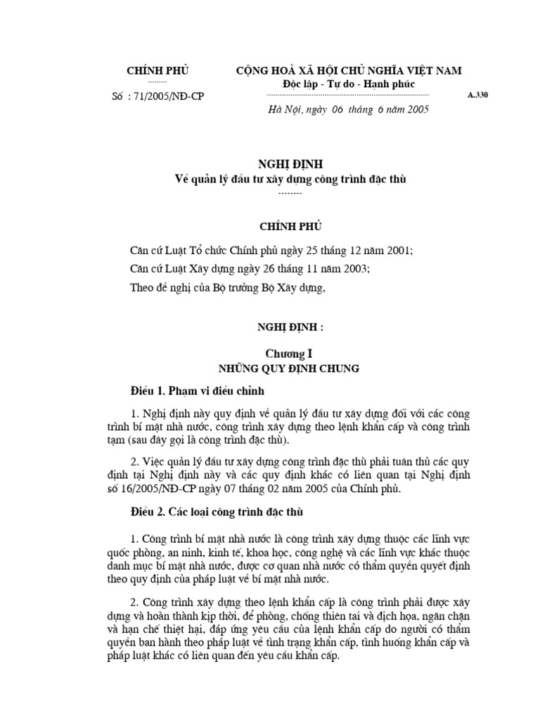 Nghi Dinh 71 2005 ND CP | PDF