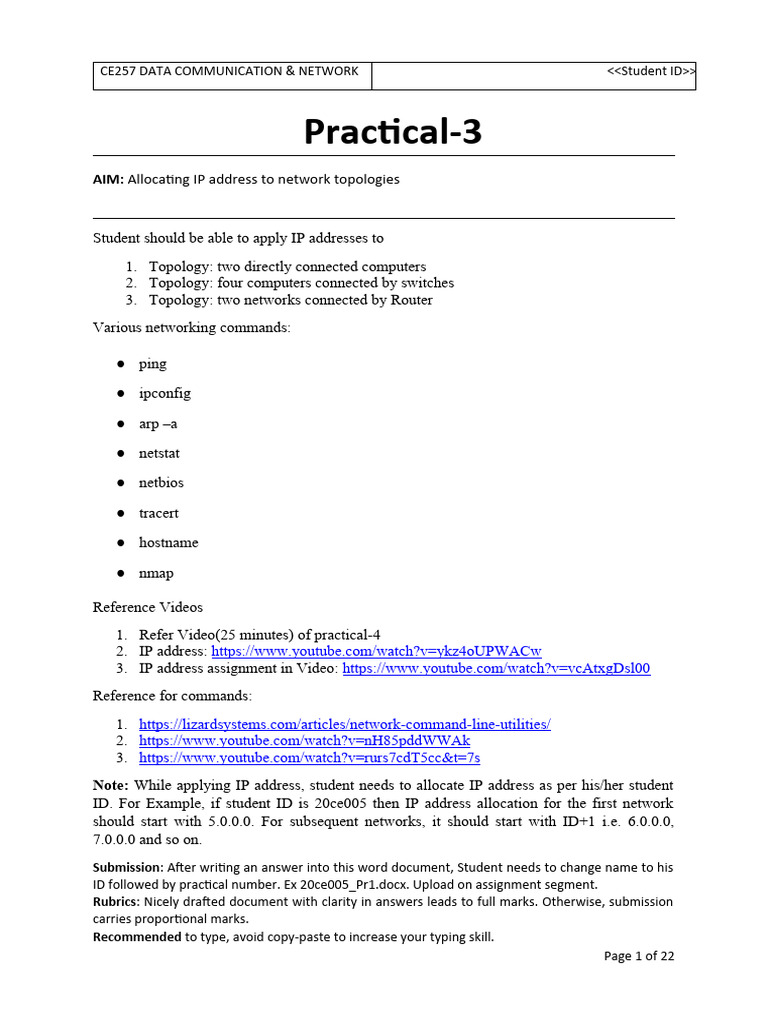 2021 22 3sem CE257 DCN Practical 3 Journal | PDF | Ip Address | Router ...