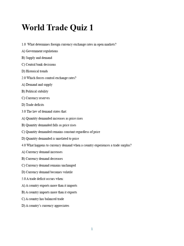 World Trade and Currency Exchange Quiz | PDF | Balance Of Trade ...