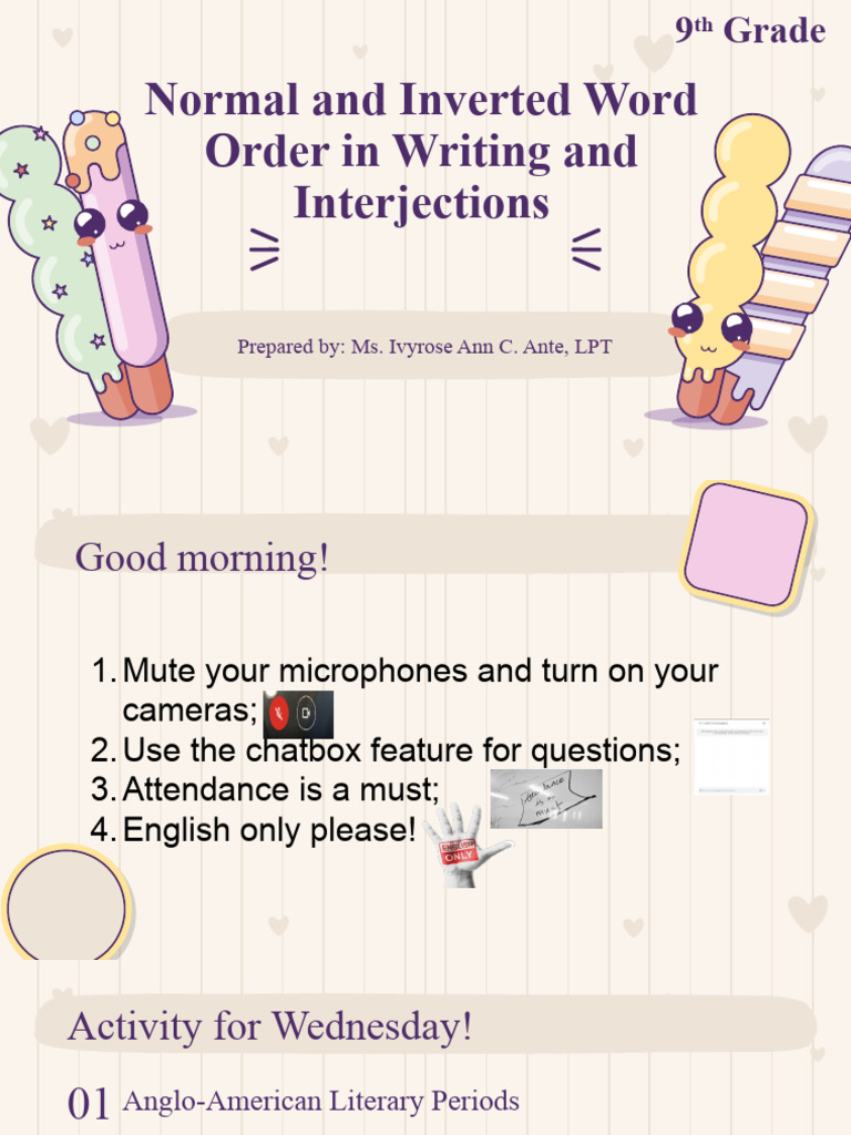 Q1 Word Order and Interjections | PDF | Verb | Subject (Grammar)