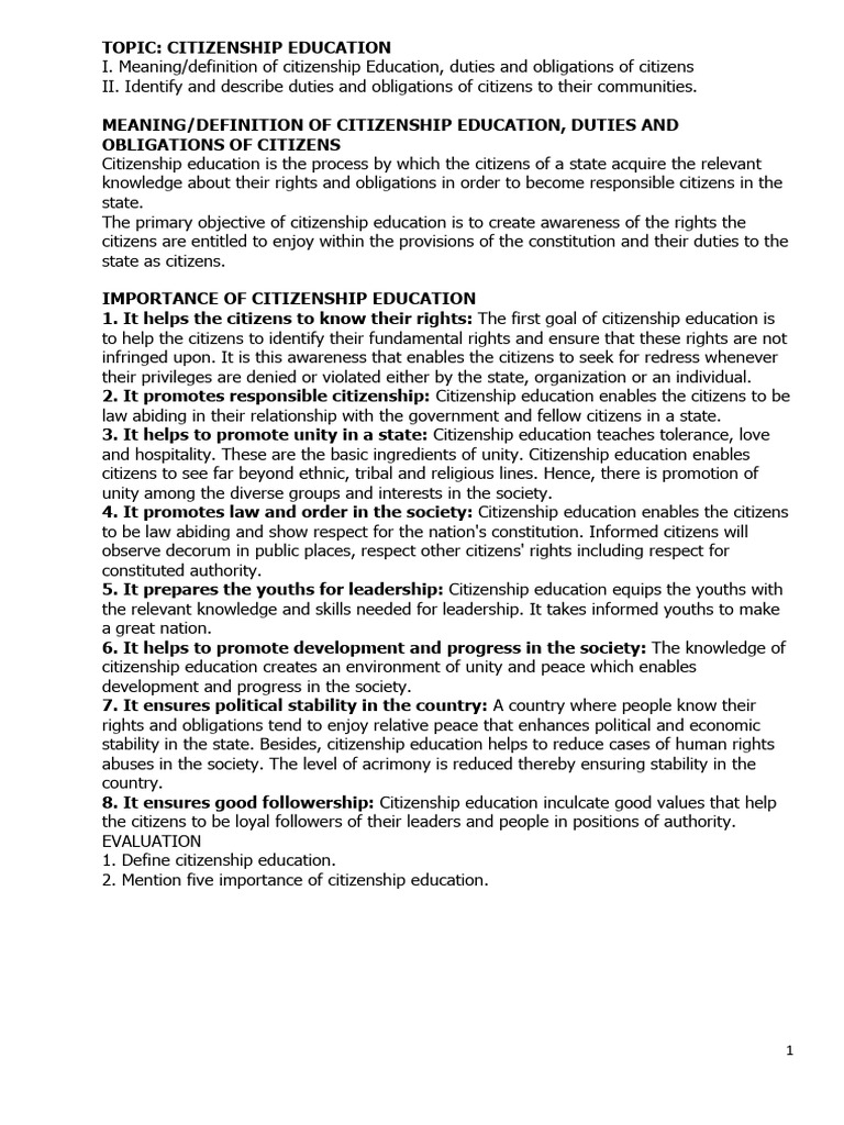 Citizenship Education Week 1 | PDF | Citizenship | Rights