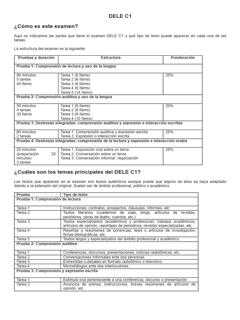Estructura y contenido del examen DELE C1 | PDF | Comunicación humana
