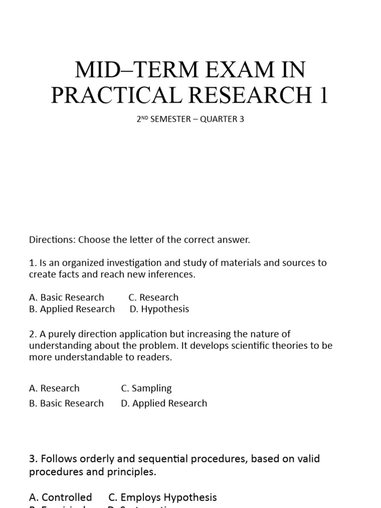 Mid Term Exam in Practical Research 1 | PDF | Experiment | Qualitative ...