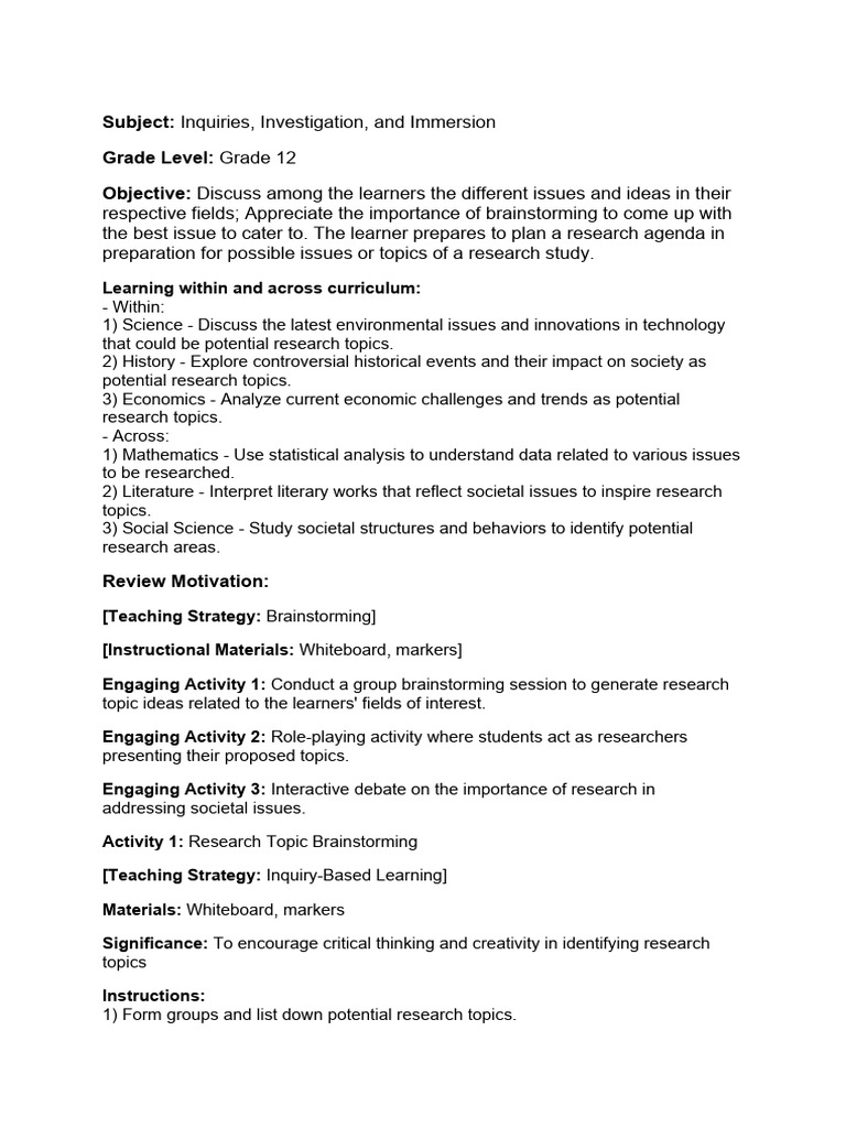 Lesson Plan | PDF | Brainstorming | Learning