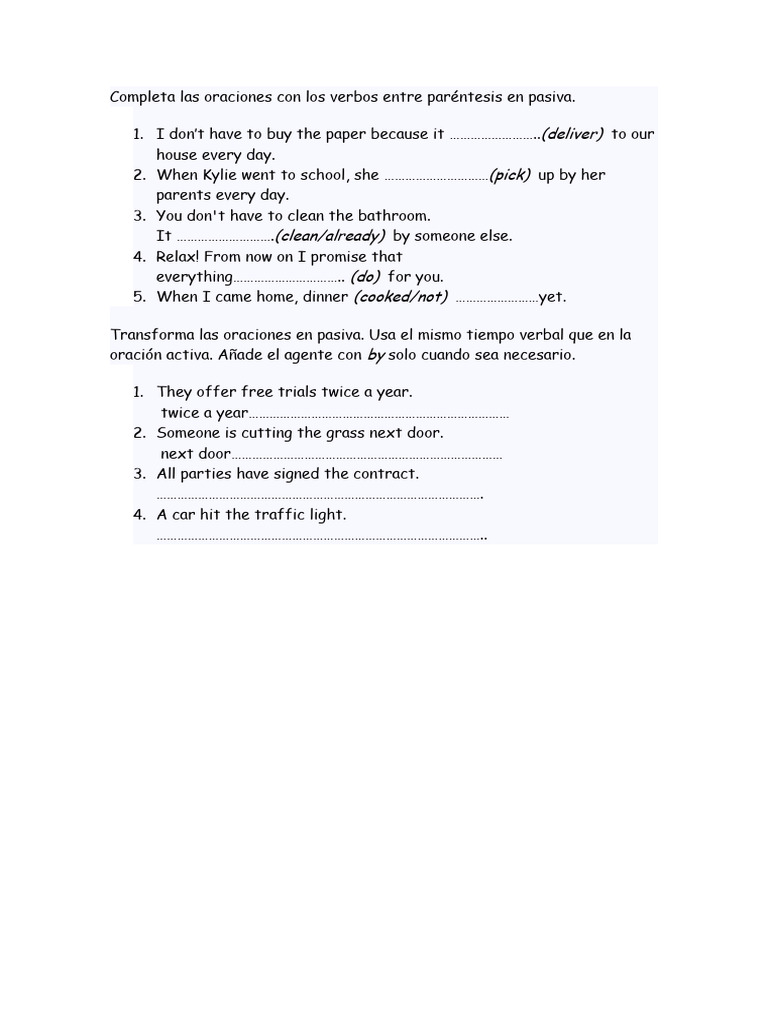 Spanish Passive Voice Exercises | PDF