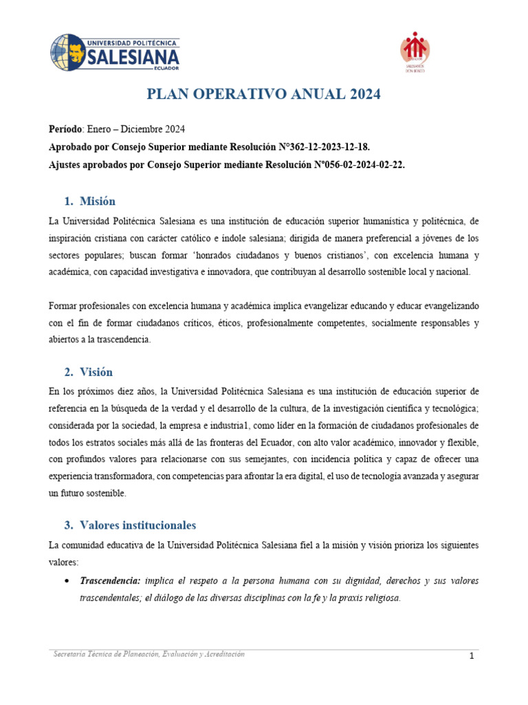 POA UPS 2024 - Planificador Institucional | PDF | Planificación ...