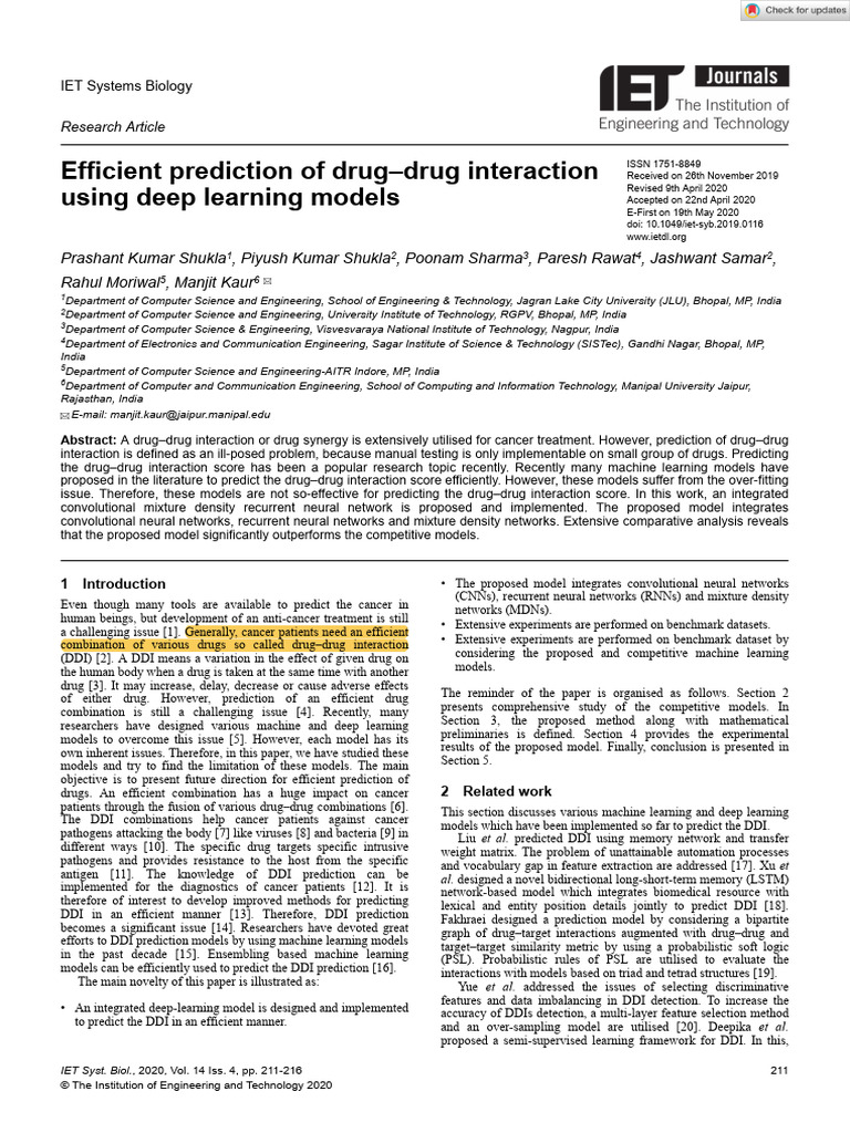 Efficient Prediction of Drug-Drug Interaction Using Deep Learning ...