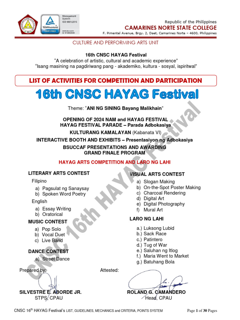 16th CNSC HAYAG Festival Overview | PDF | Computer Graphics