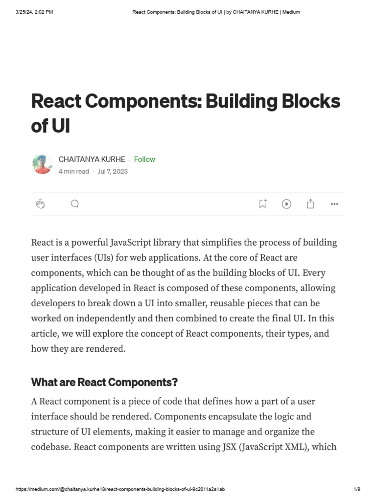 React Components - Building Blocks of UI - by CHAITANYA KURHE - Medium | PDF | User Interface ...