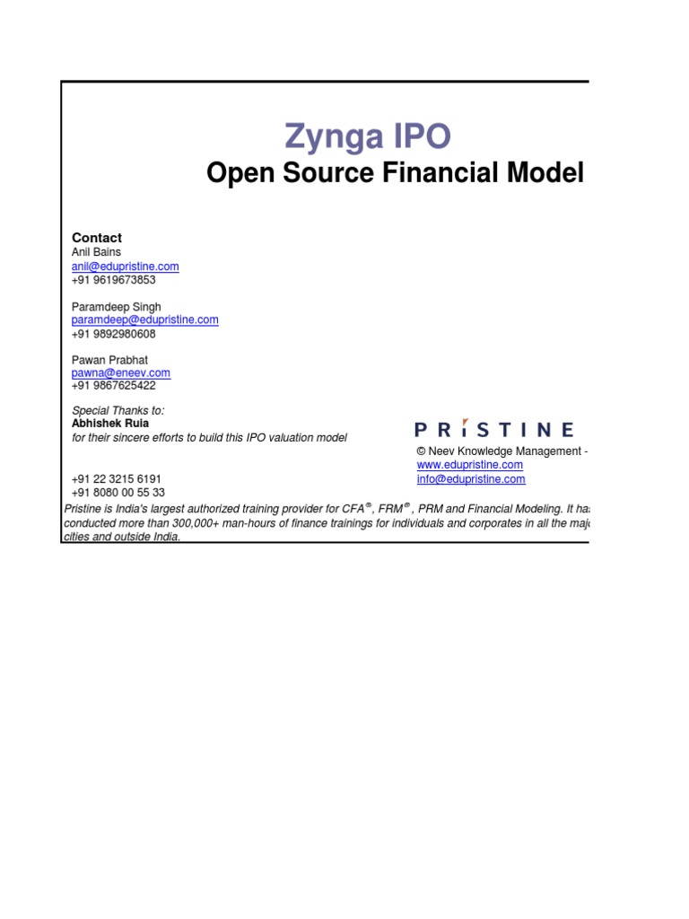 Financial Model of Zynga IPO | PDF | Equity (Finance) | Free Cash Flow
