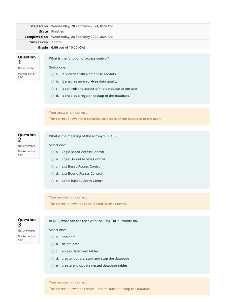 Database Security Quiz | PDF | Databases | Computer Data