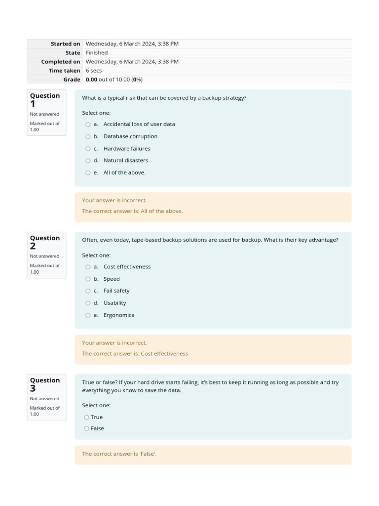 Self Quiz Unit 5 Attempt Review Home Pdf Backup Computer Data Storage