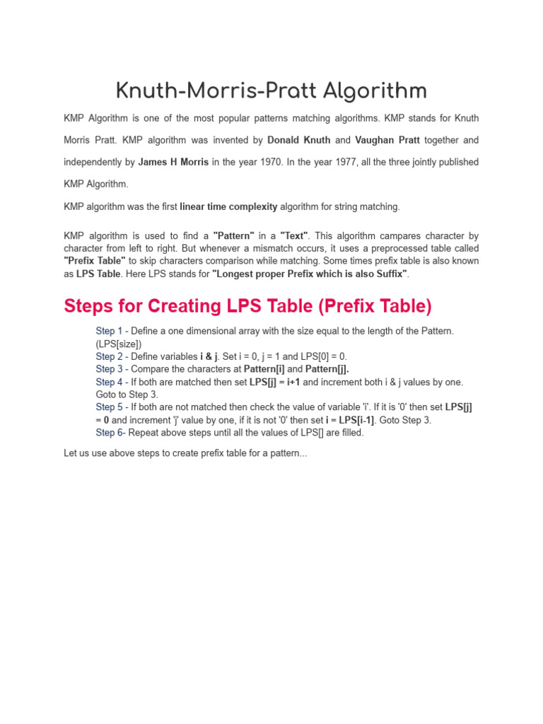 Knuth-Morris-Pratt Algorithm | PDF